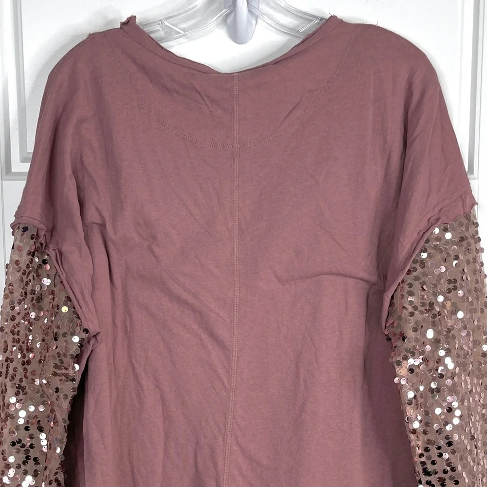 Free People | Tops | Free People Celine Tee Sequined Sleeve T Shirt New ...